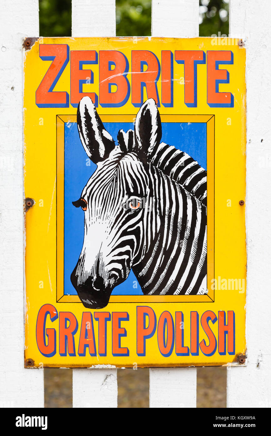 Old style tin advertising board for Zebrite Grate Polish displayed on a ...