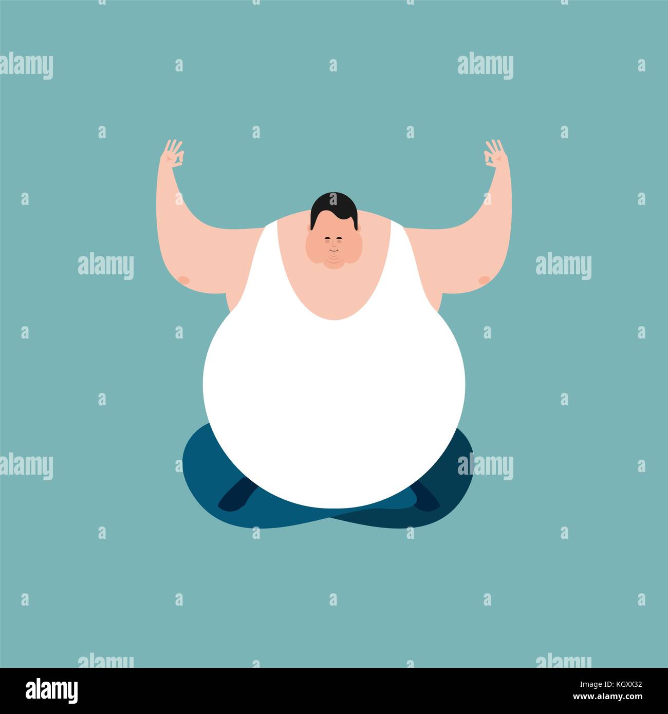 Fat yoga emotions. Stout guy yogi isolated. Relaxation and meditation ...