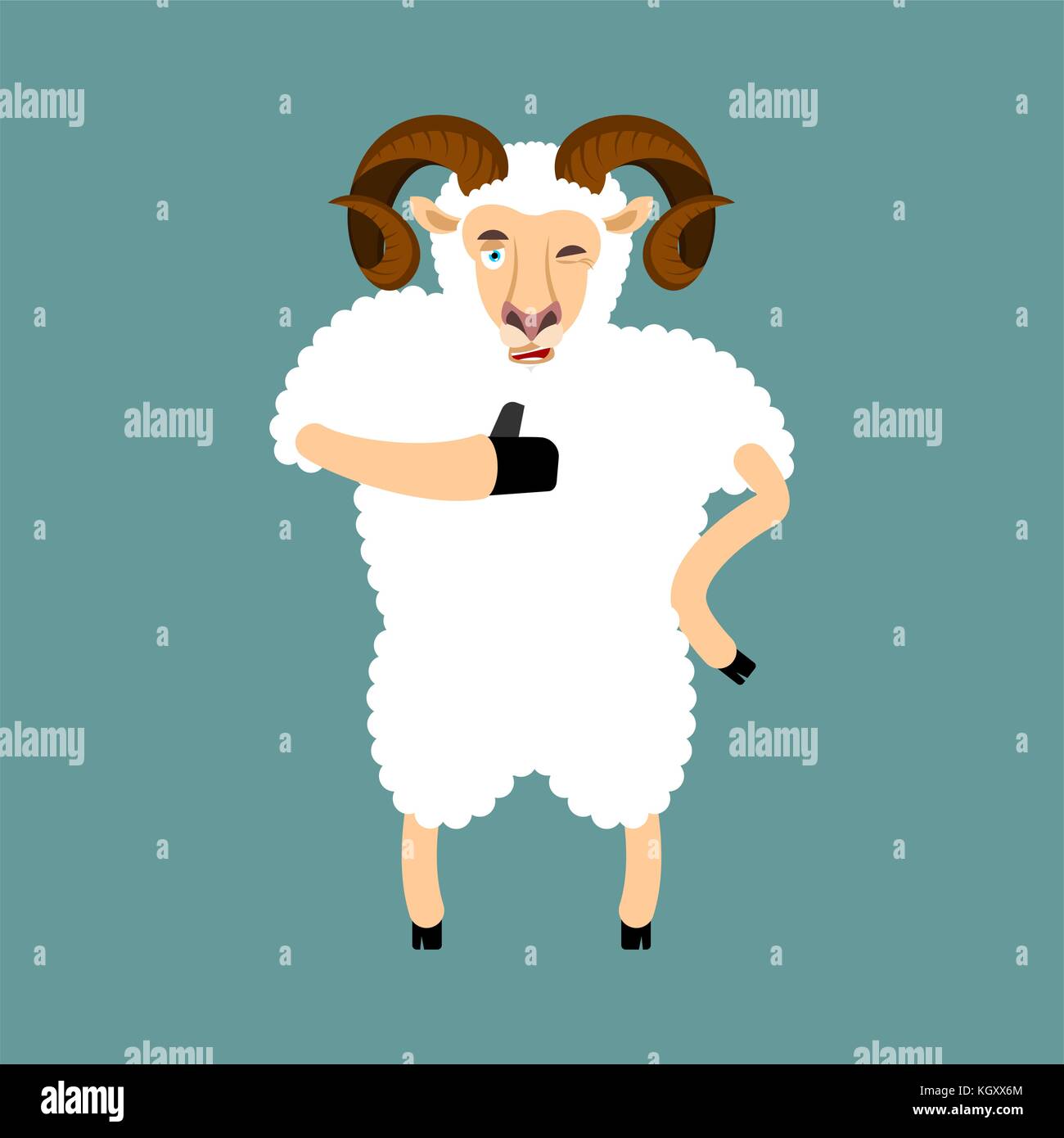 Ram thumbs up and winks emoji. Sheep Farm Animal happy emoji. Vector ...