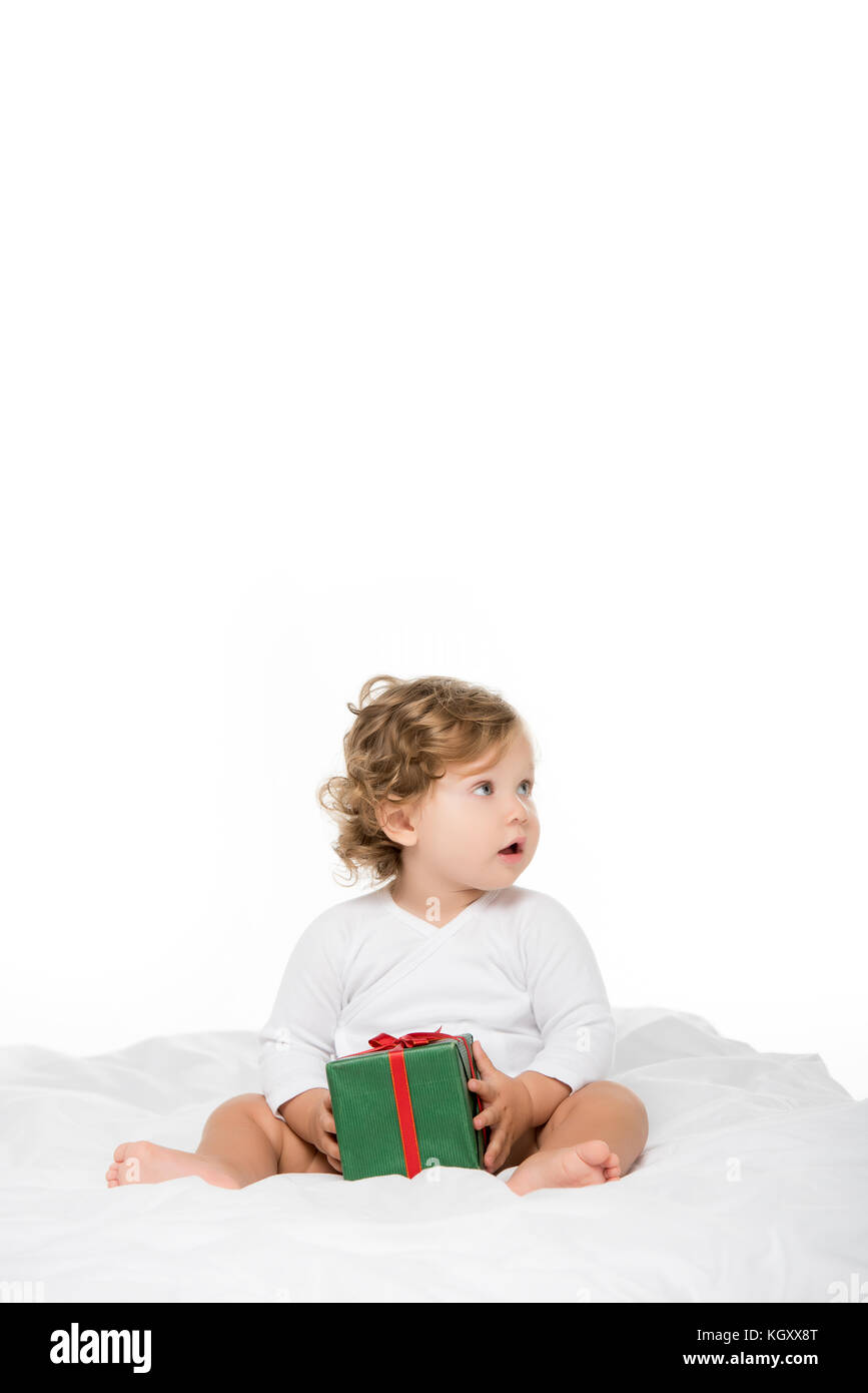 toddler girl with wrapped present Stock Photo - Alamy