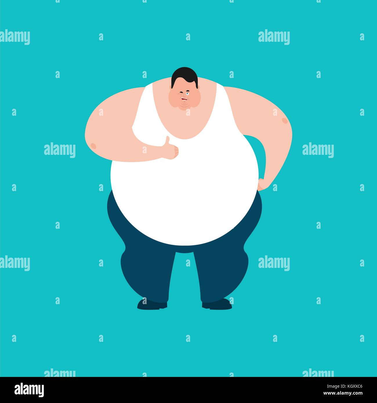 Fat thumbs up and winks emoji. Stout guy happy emoji. Big man. Vector ...