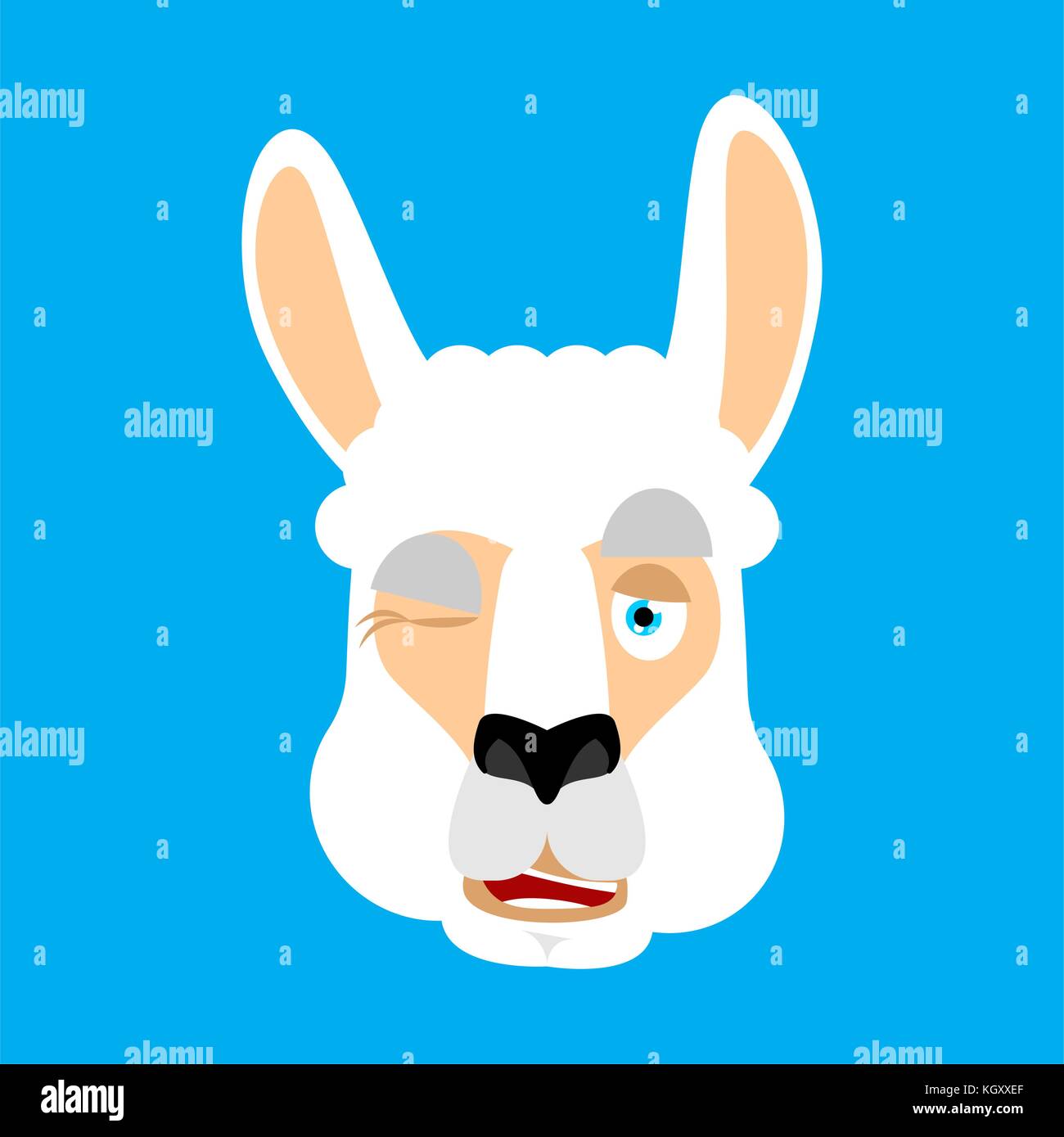 Lama Alpaca winking face avatar. Animal happy emoji. Vector ...