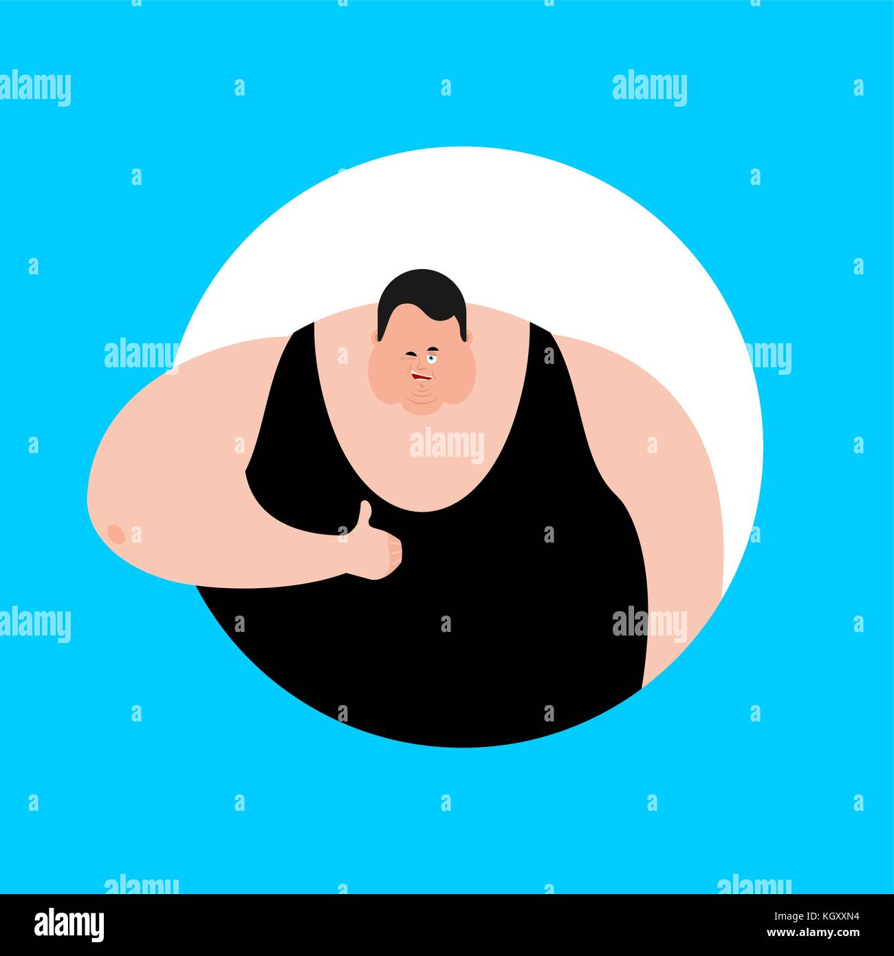 Fat thumbs up and winks emoji. Stout guy happy emoji. Big man. Vector ...