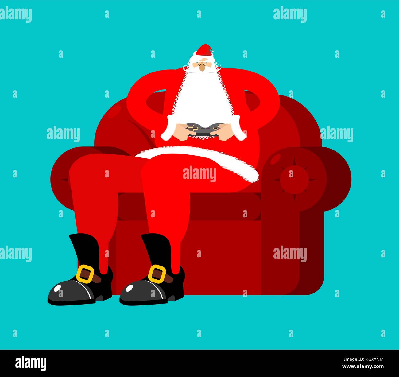 Santa play video games. Claus and joystick. grandfather on chair with ...