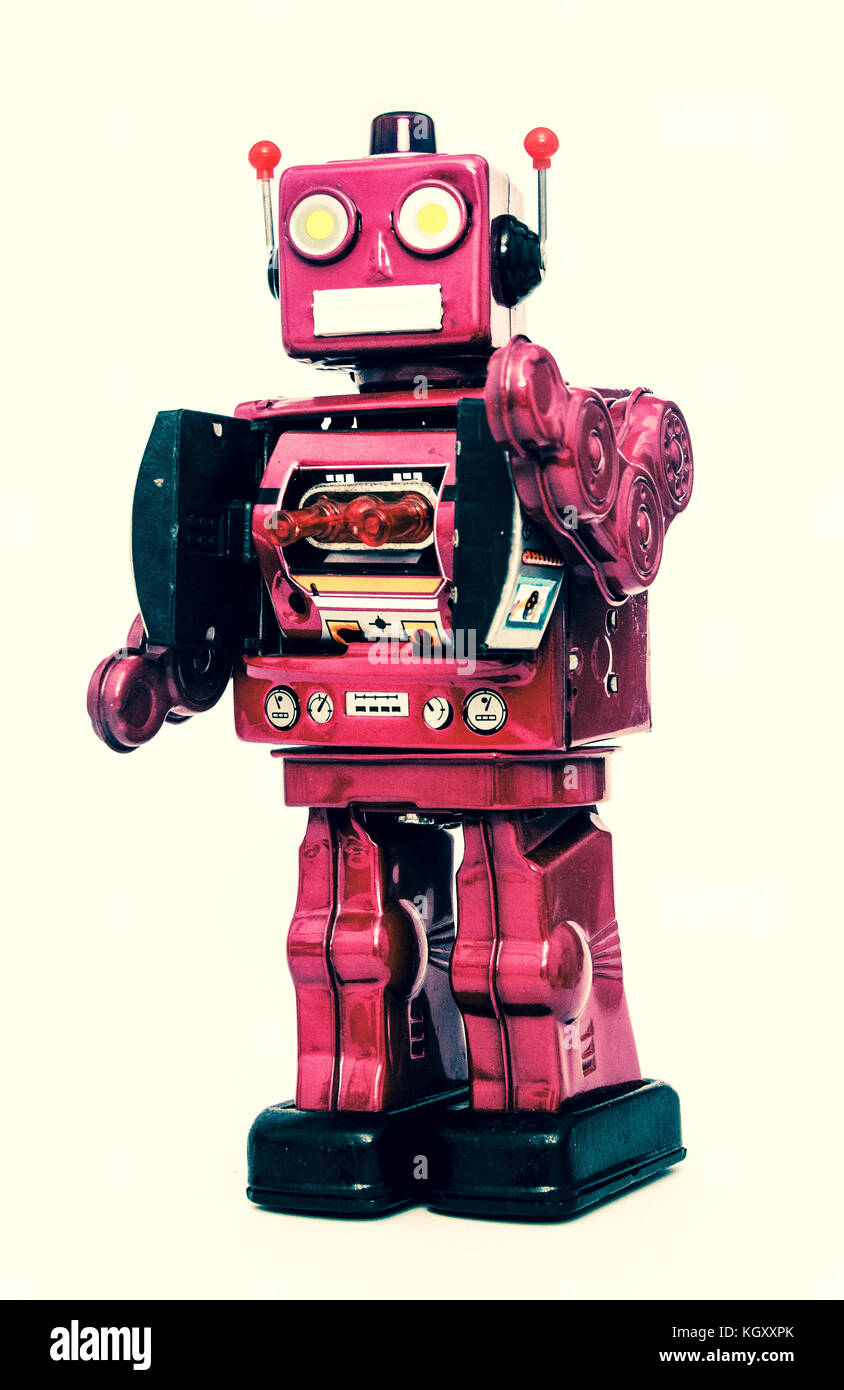 A large metalic robot toy standing Stock Photo - Alamy