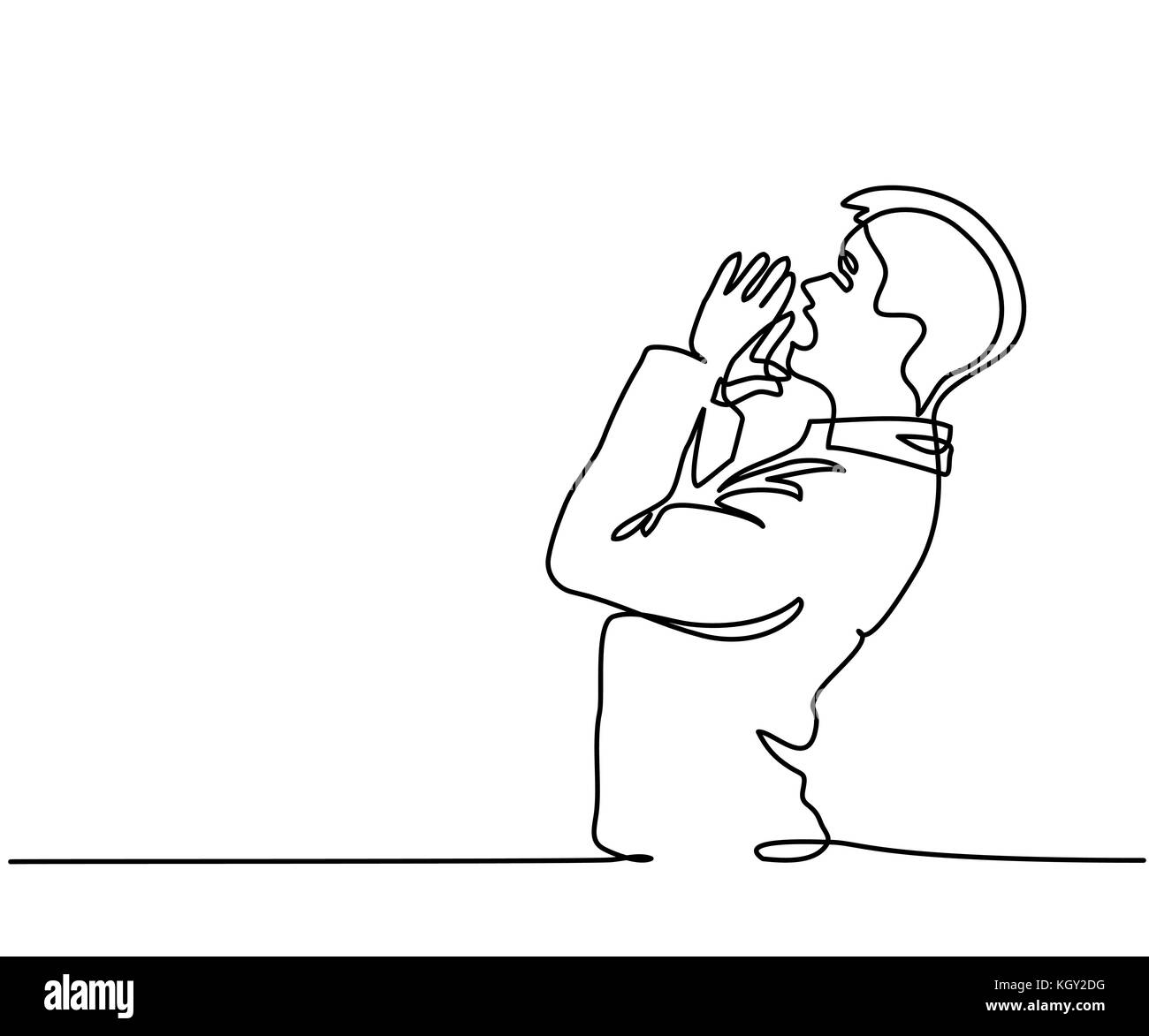 Continuous line drawing. Man screaming at the sky. Vector illustration ...