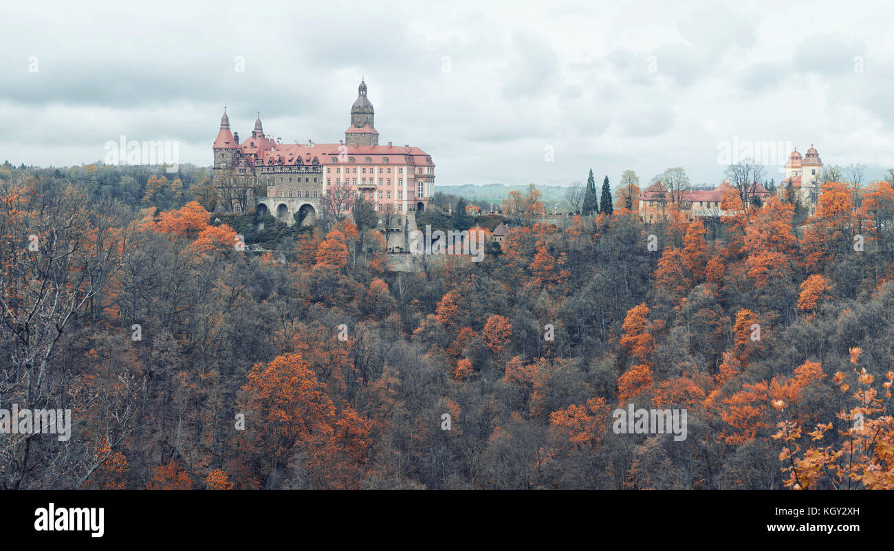 Panorama View of Ksiaz Furstenstein castle near Walbrzych in Poland ...