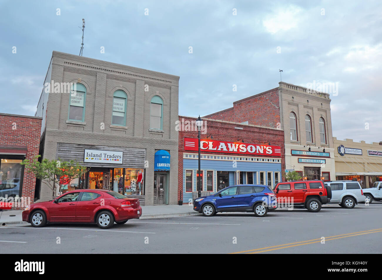 BEAUFORT, NORTH CAROLINA - APRIL 18 2017: Businesses on Front Street in downtown Beaufort, the ...