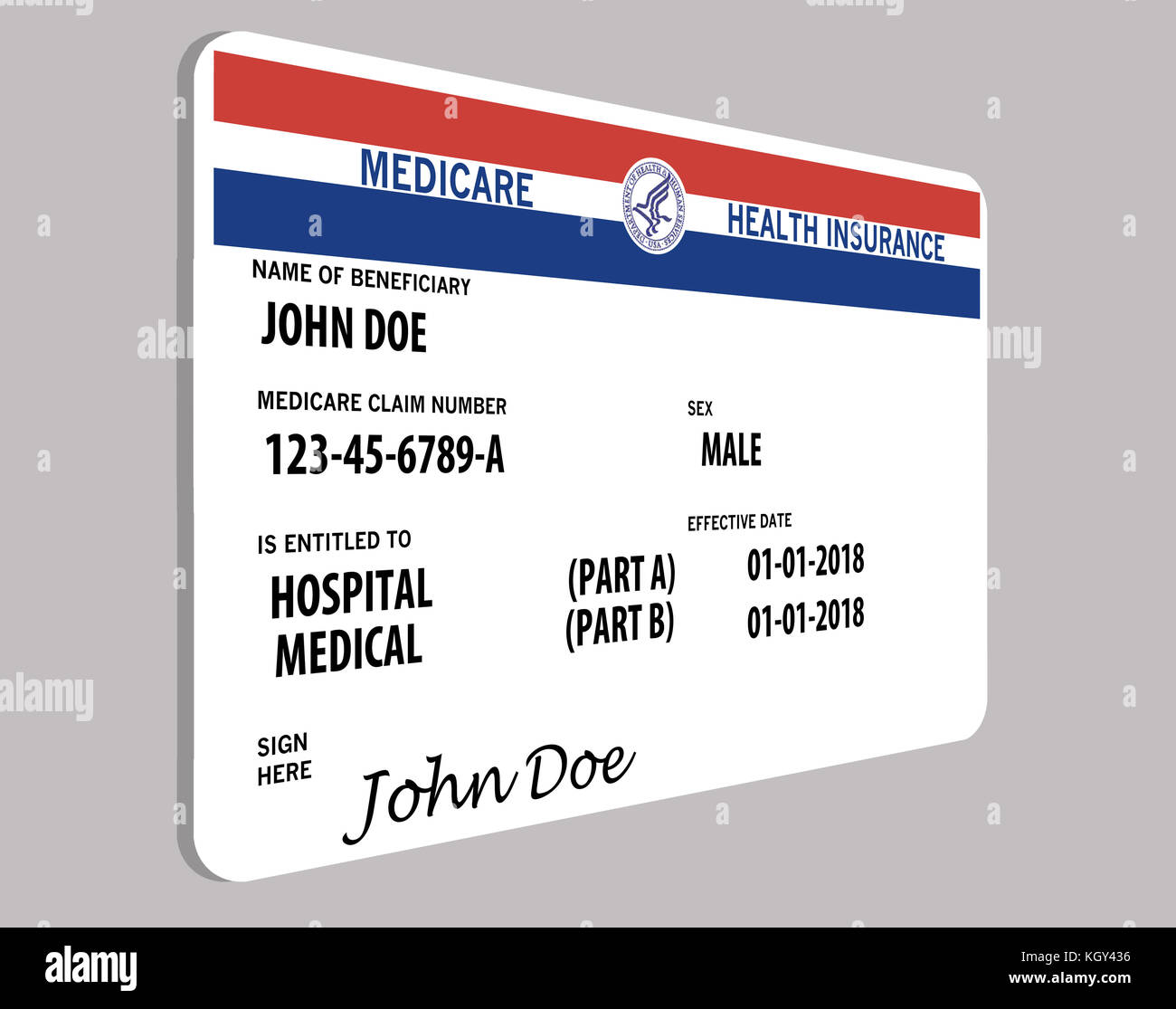 Medicare health insurance card. This is a John Doe mock Medicare card ...