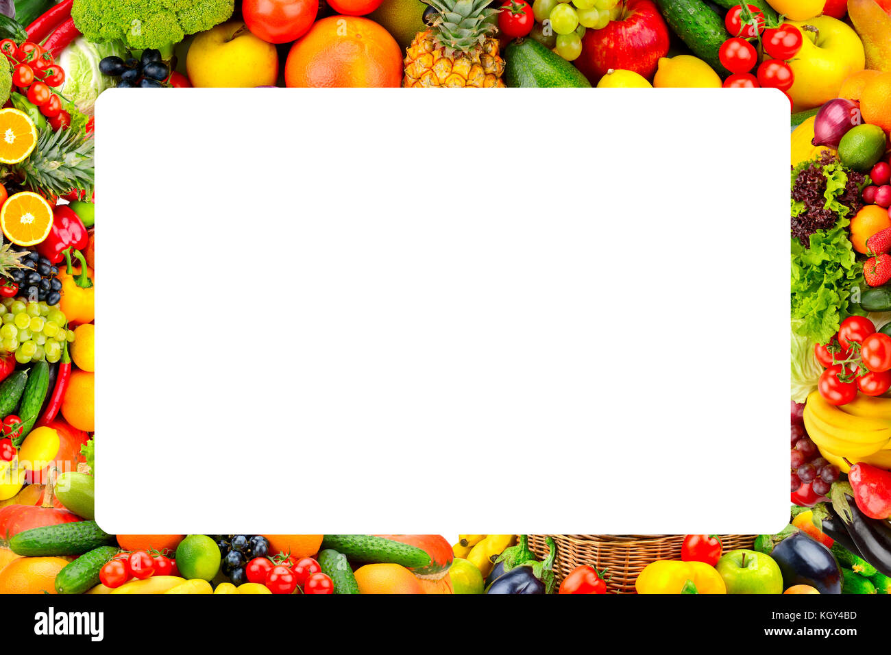 Frame of fresh fruits and vegetables. There is free space for your text ...