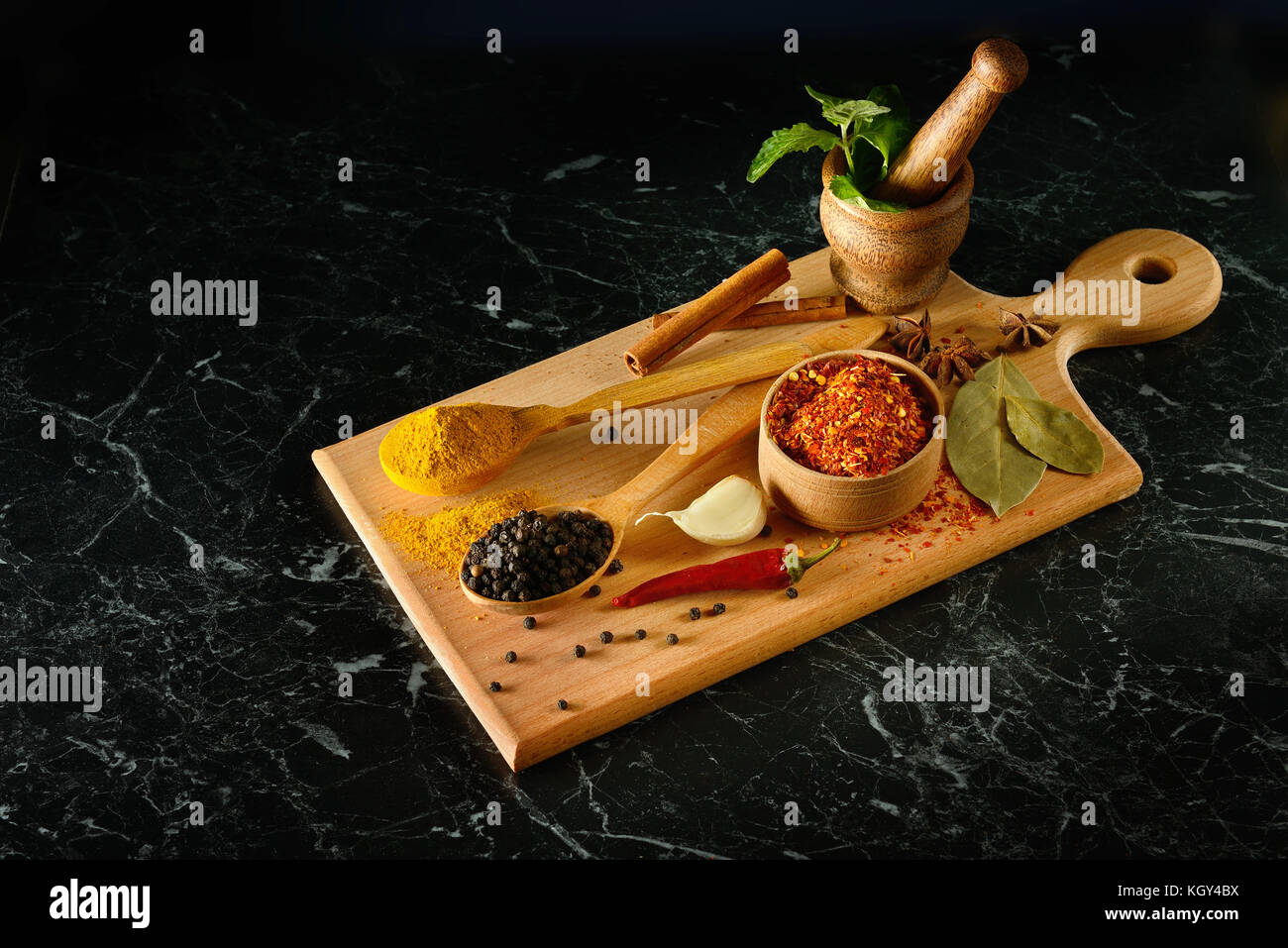Indian spices on table hi-res stock photography and images - Alamy