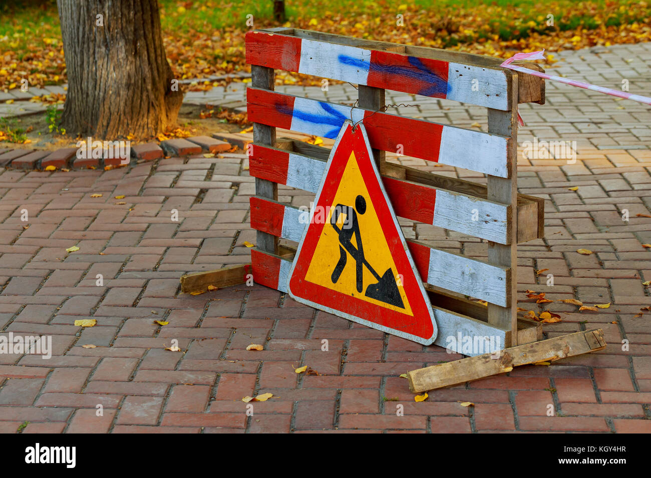 Work in progress. Roadworks, road signs. Men at work. Some signs ...