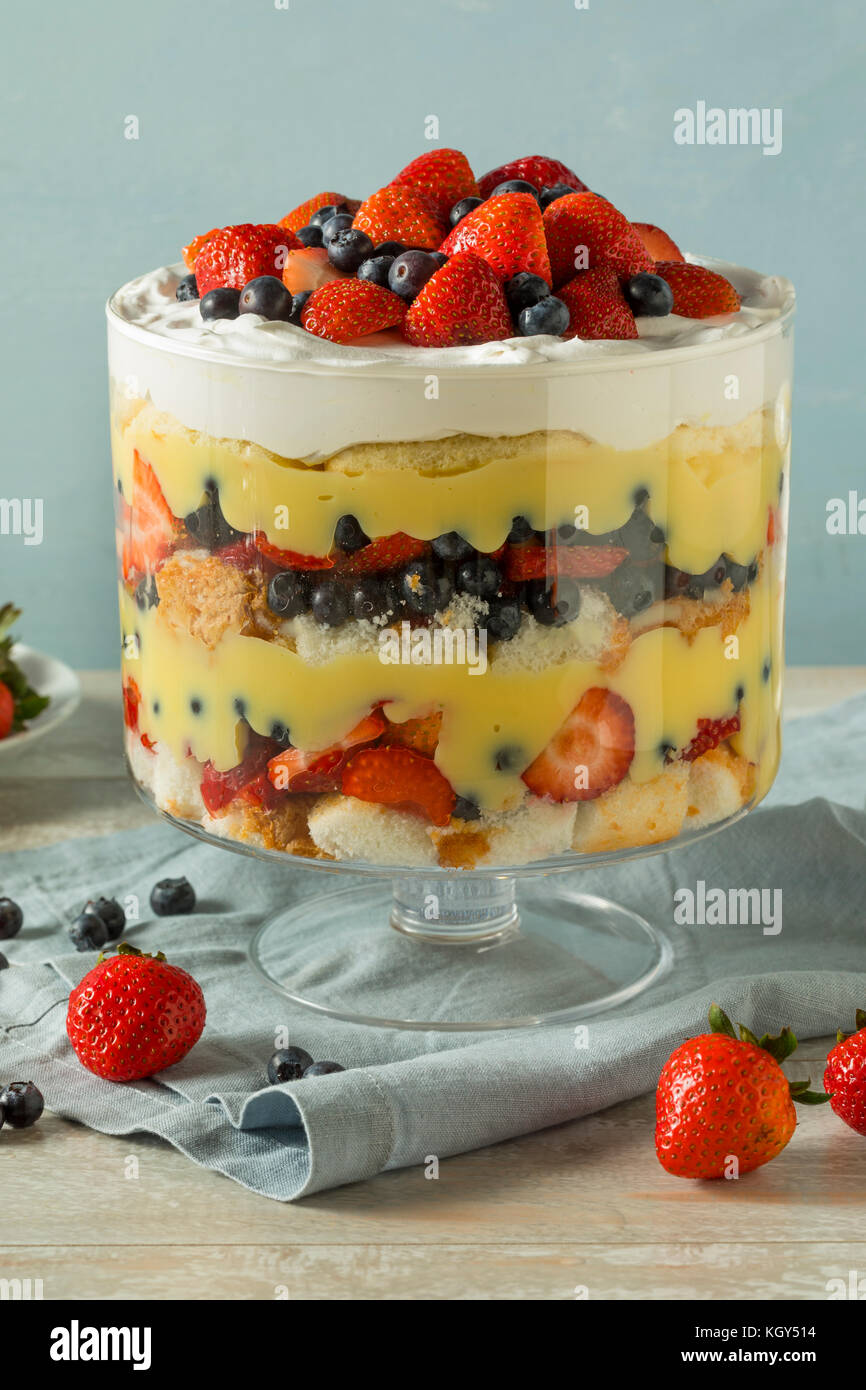 Sweet Homemade Strawberry Trifle Dessert with Custard and Cake Stock ...