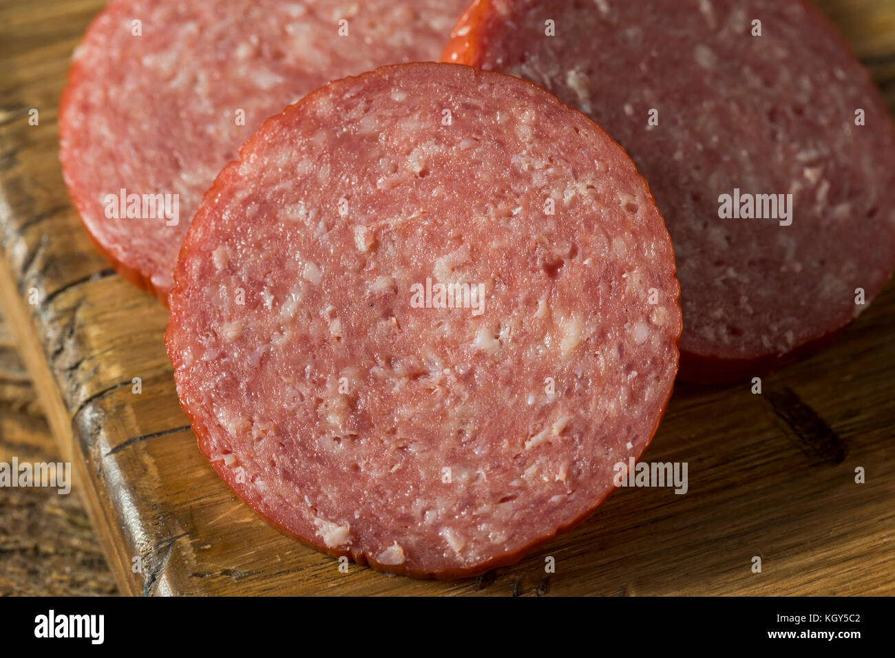 Spiced Savory Hard Salami Cut into Slices Stock Photo - Alamy