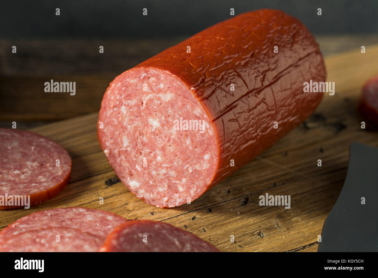 Spiced Savory Hard Salami Cut into Slices Stock Photo - Alamy