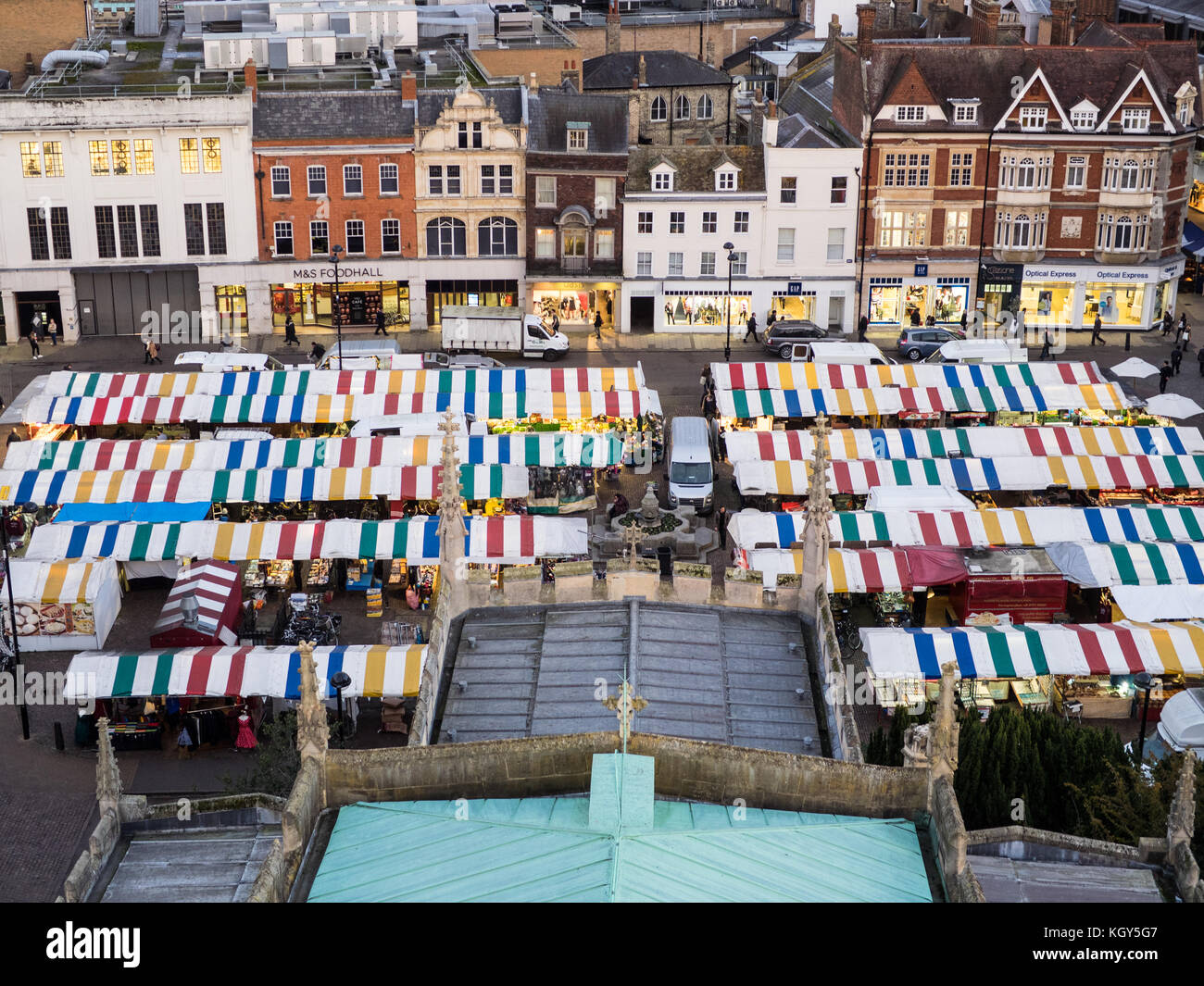 Cambridge Market Cityscape - aerial view taken at dusk Stock Photo - Alamy