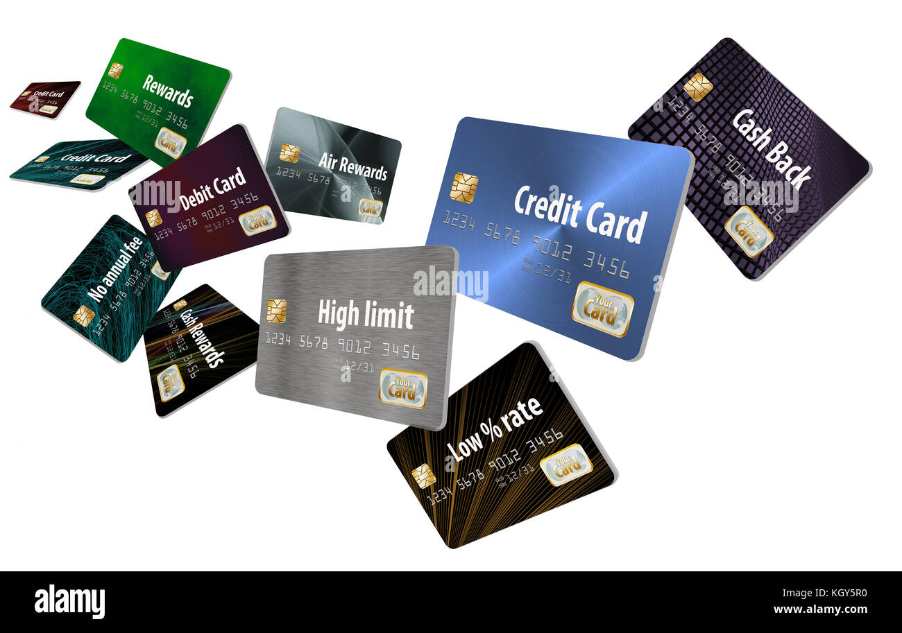 Generic credit cards, many of them, are seen flying, floating across ...