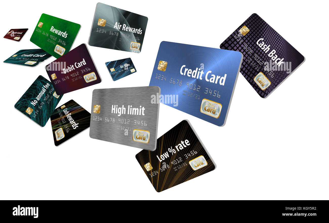 Generic credit cards, many of them, are seen flying, floating across ...