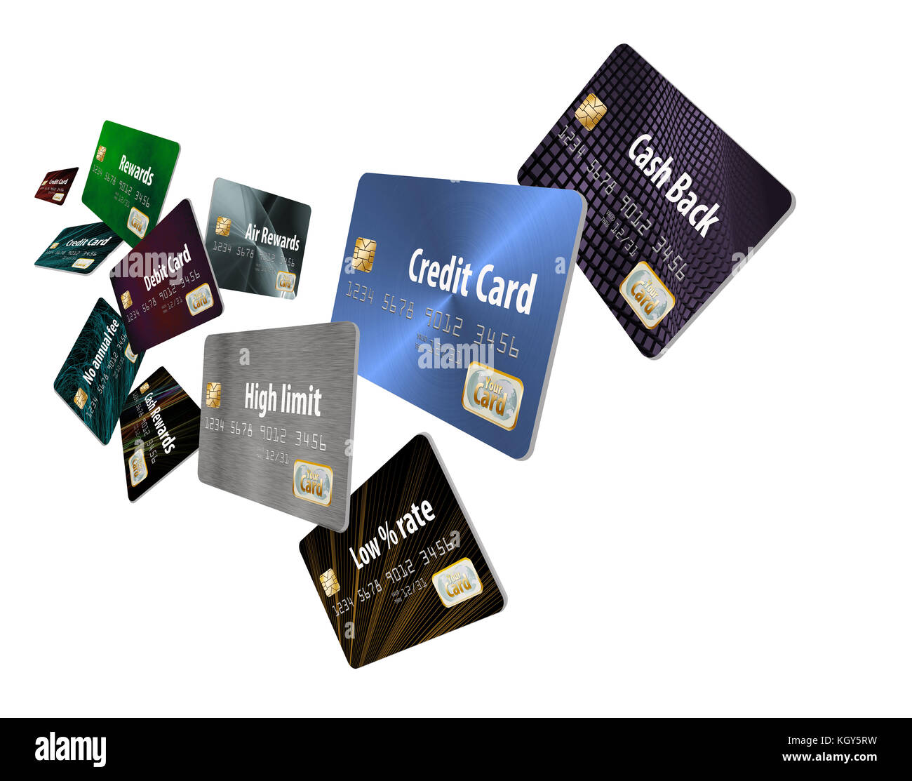 Generic credit cards, many of them, are seen flying, floating across ...