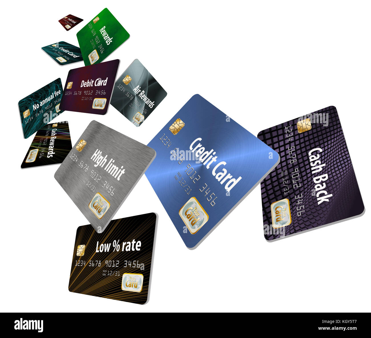 Generic credit cards, many of them, are seen flying, floating across ...