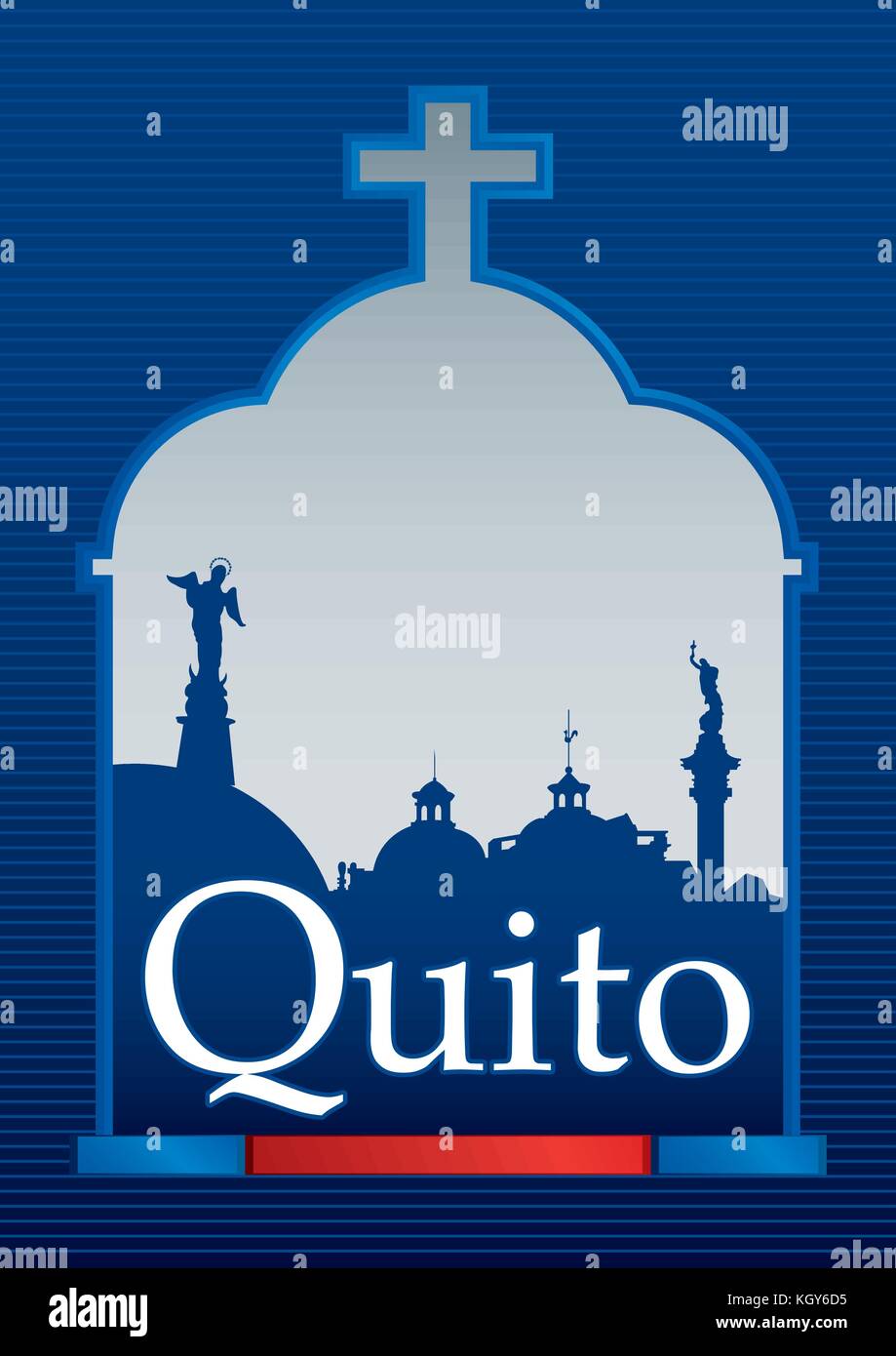 Design of the city of QUITO with blue and red flag and skyline city in ...