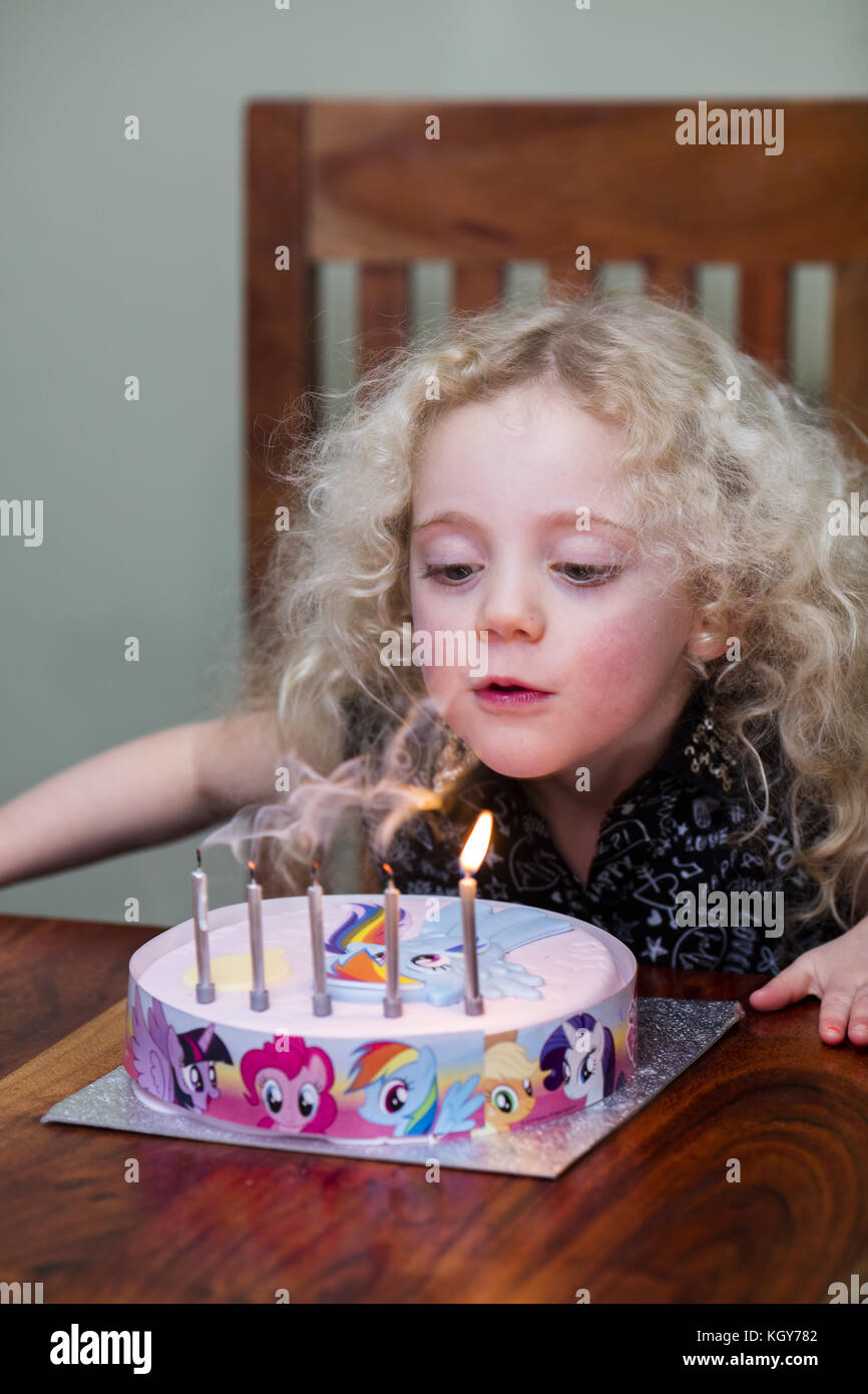 Celebrating birthday party cake blowing out candles hi-res stock ...