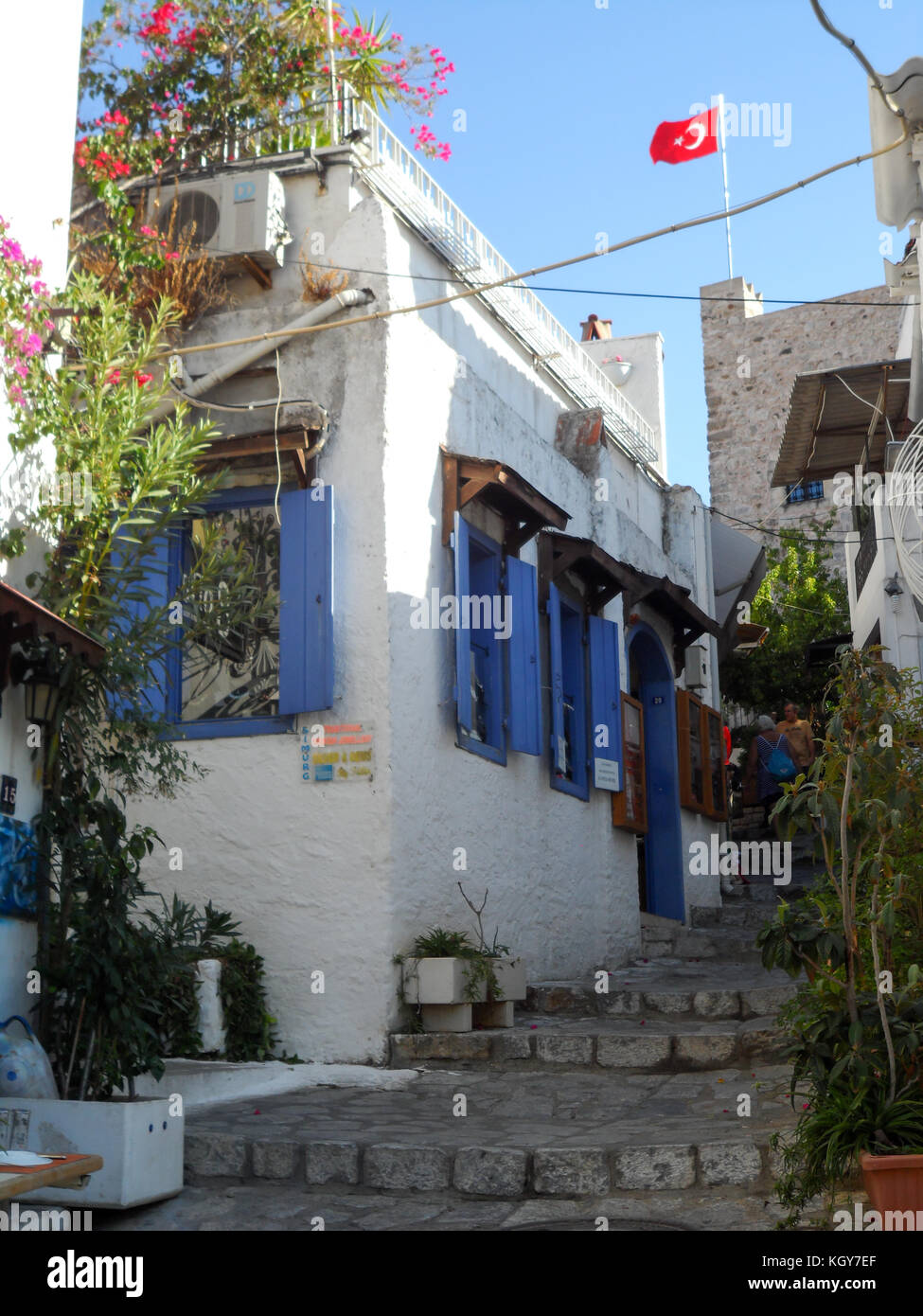 Typical Turkish building next to the alleyway of steps leading to ...