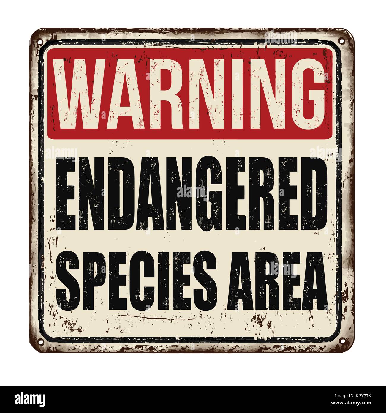 Warning endangered species area vintage rusty metal sign on a white ... Warning endangered species area vintage rusty metal sign on a white ...