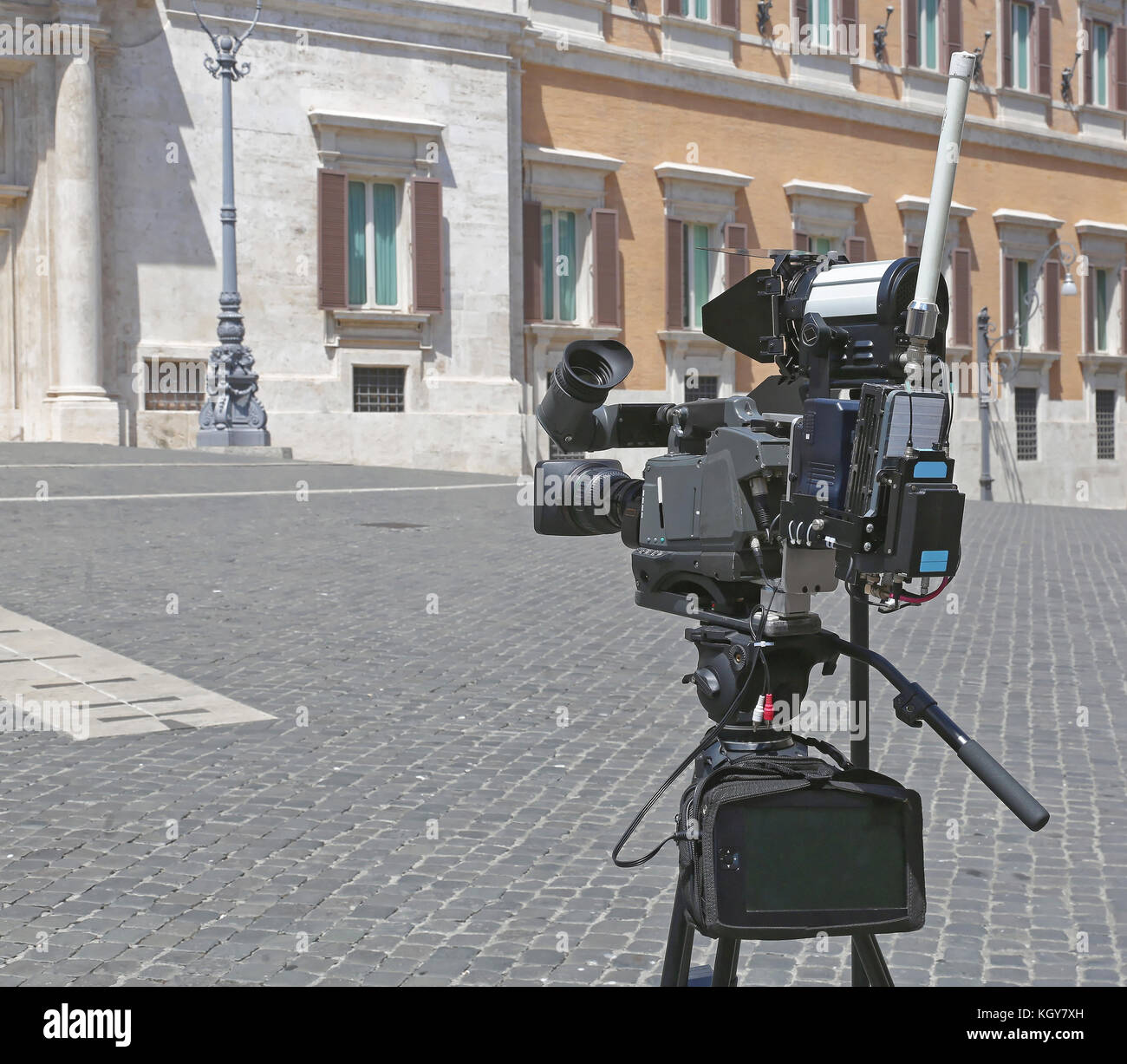 TV News Camera With Portable Link and Reflector Stock Photo - Alamy