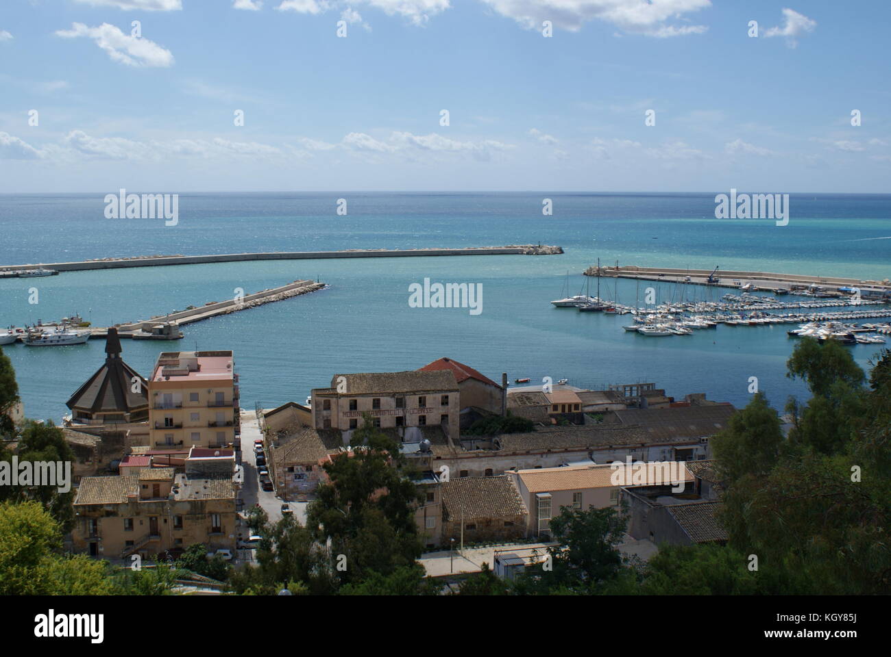View down to the port of Sciacca, Sciacca, Sicily, Italy Stock Photo ...