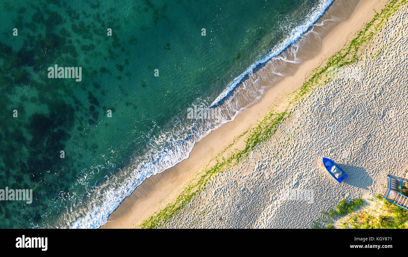 Aerial view of ocean waves and sand on beach Stock Photo - Alamy
