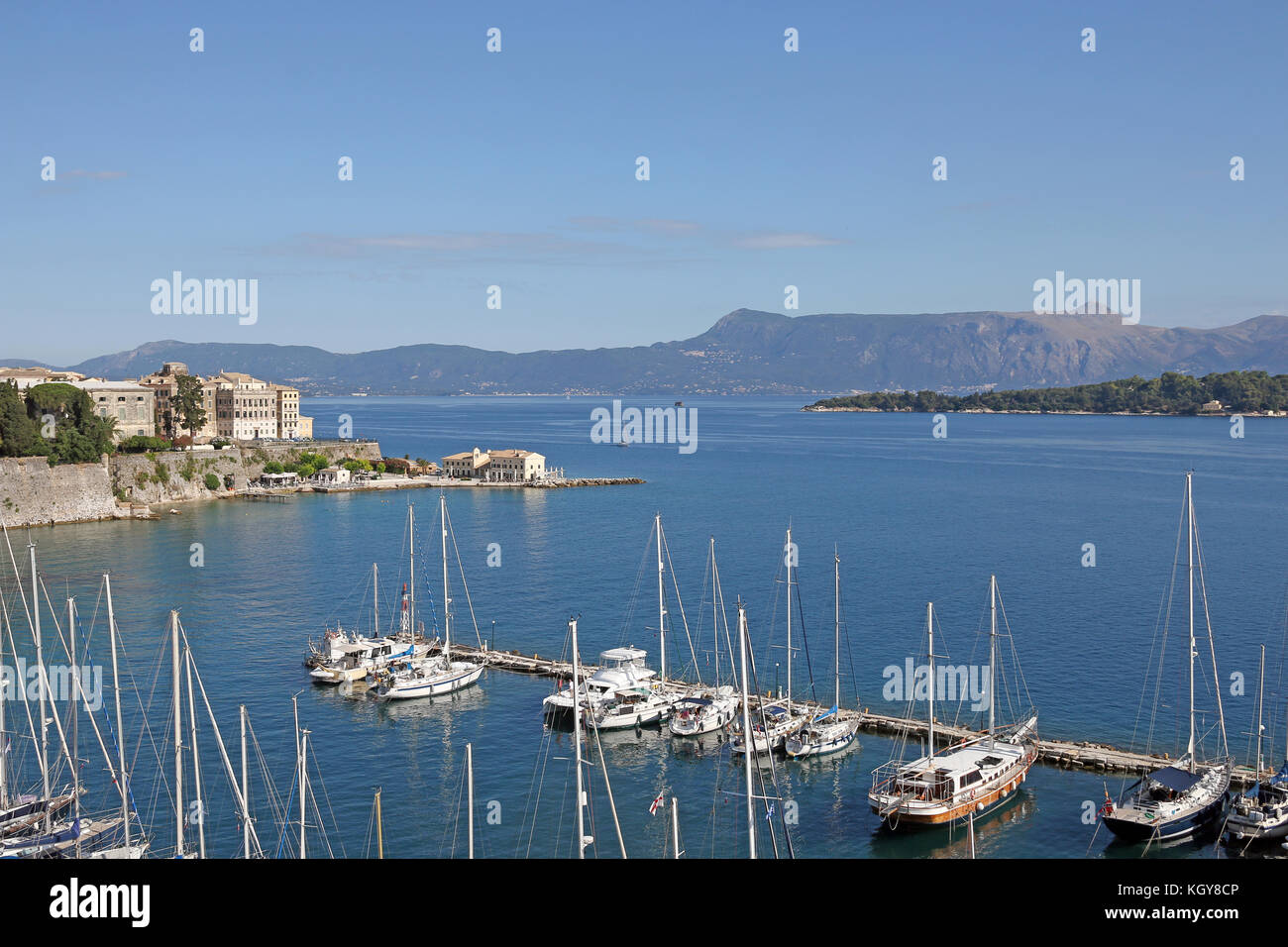 Corfu town port with yachts and sailboats Stock Photo - Alamy
