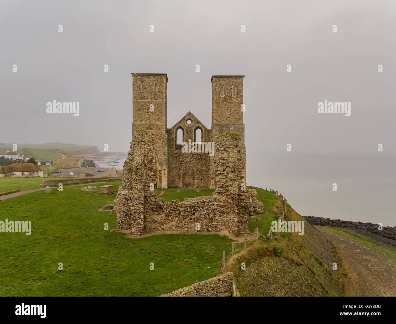 Reculver Towers, Kent, UK Aerial View Stock Photo - Alamy
