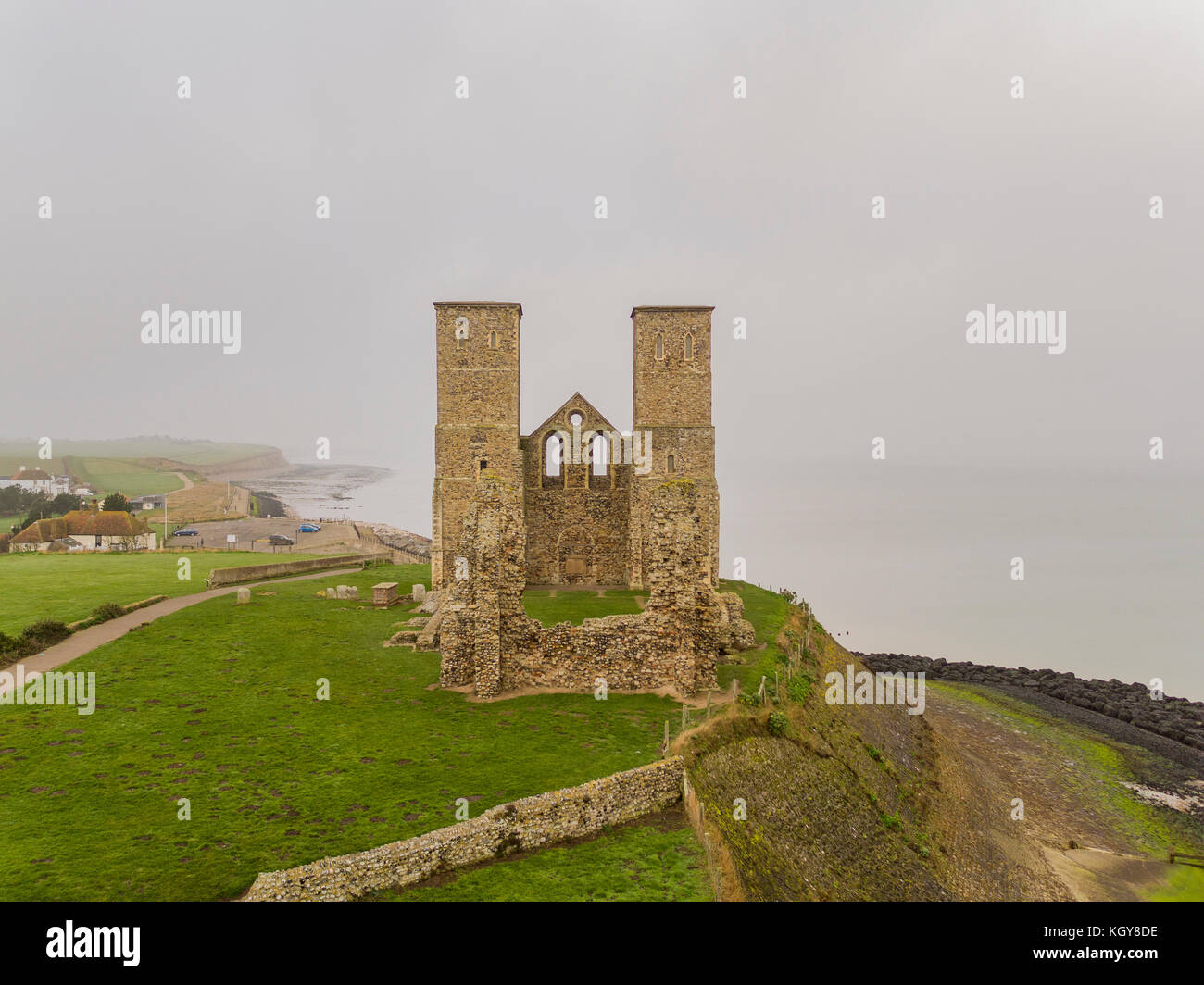 Reculver Towers, Kent, UK Aerial View Stock Photo - Alamy
