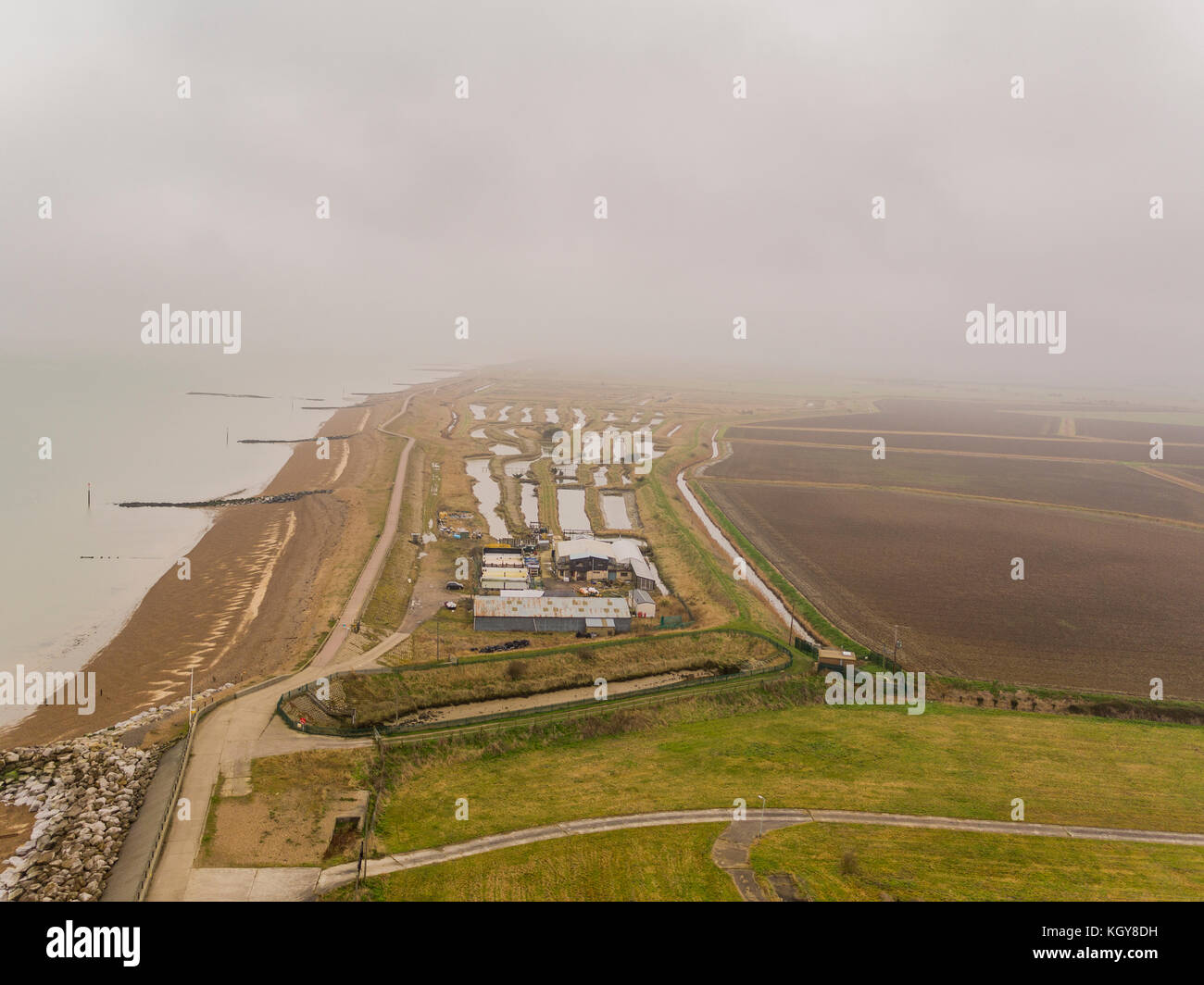 Seasalter shellfish, Reculver, Kent aerial view Stock Photo - Alamy