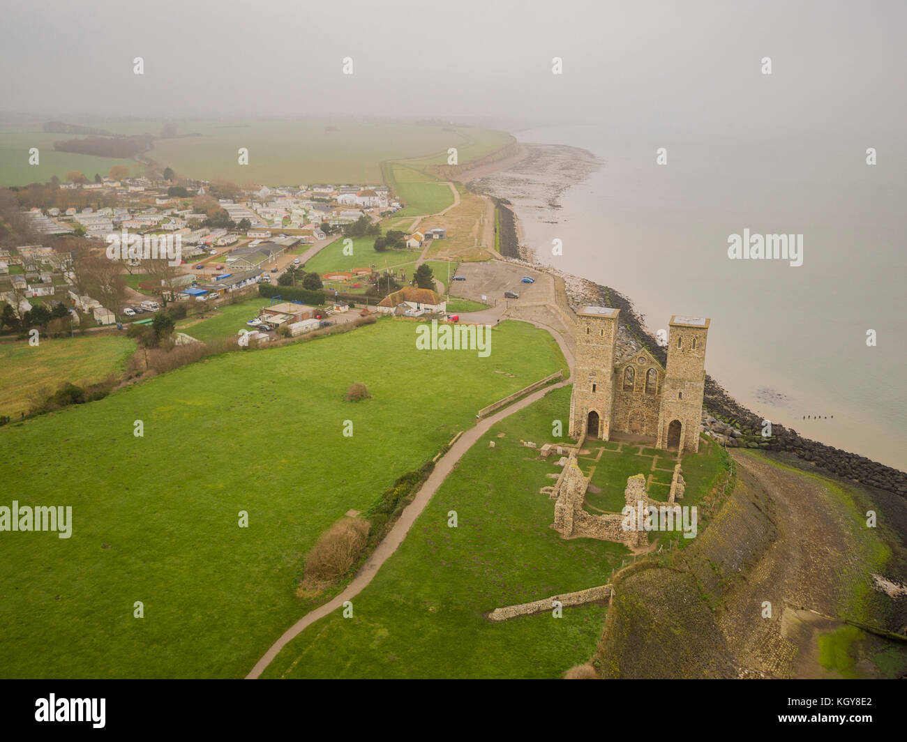 Reculver Towers, Kent, UK Aerial View Stock Photo - Alamy