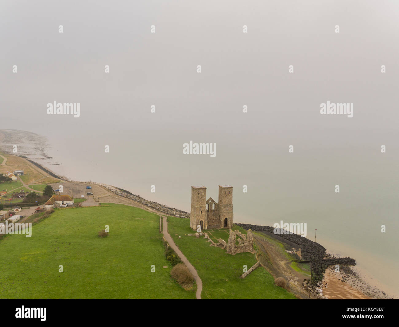 Reculver Towers, Kent, UK Aerial View Stock Photo - Alamy