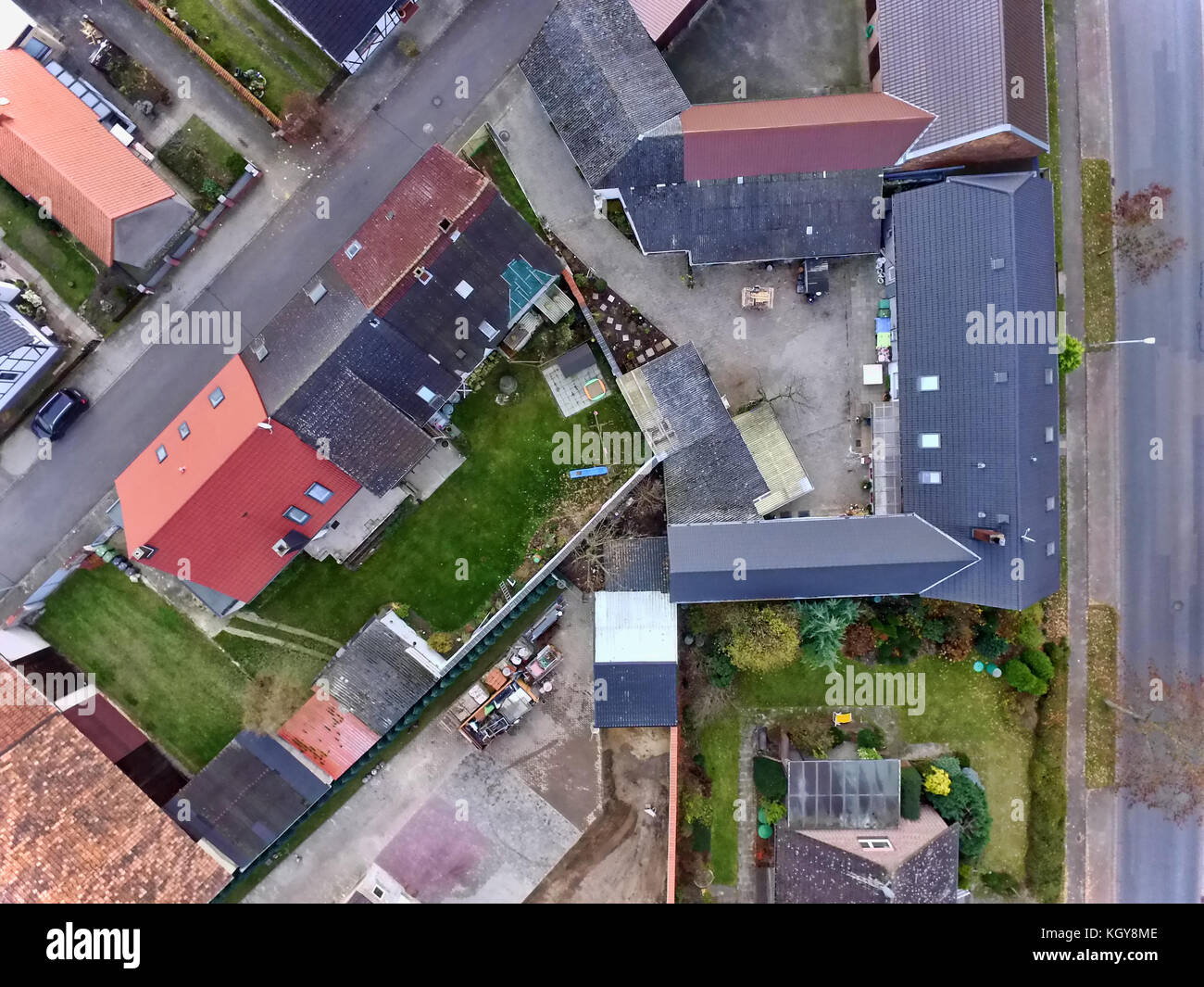 Strictly downward facing view of large residential buildings in a ...