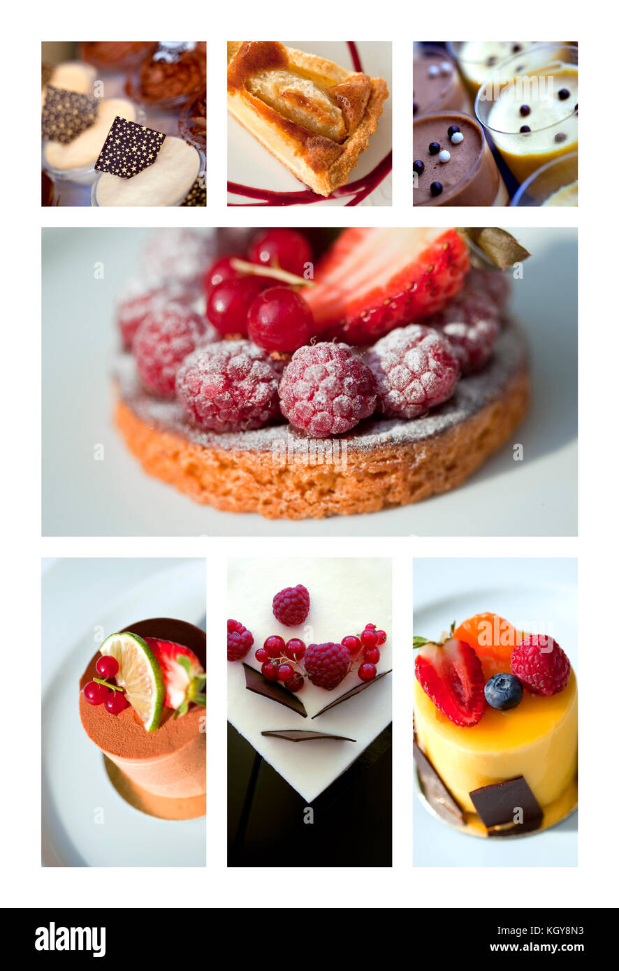 Various cakes and desserts on a collage Stock Photo - Alamy