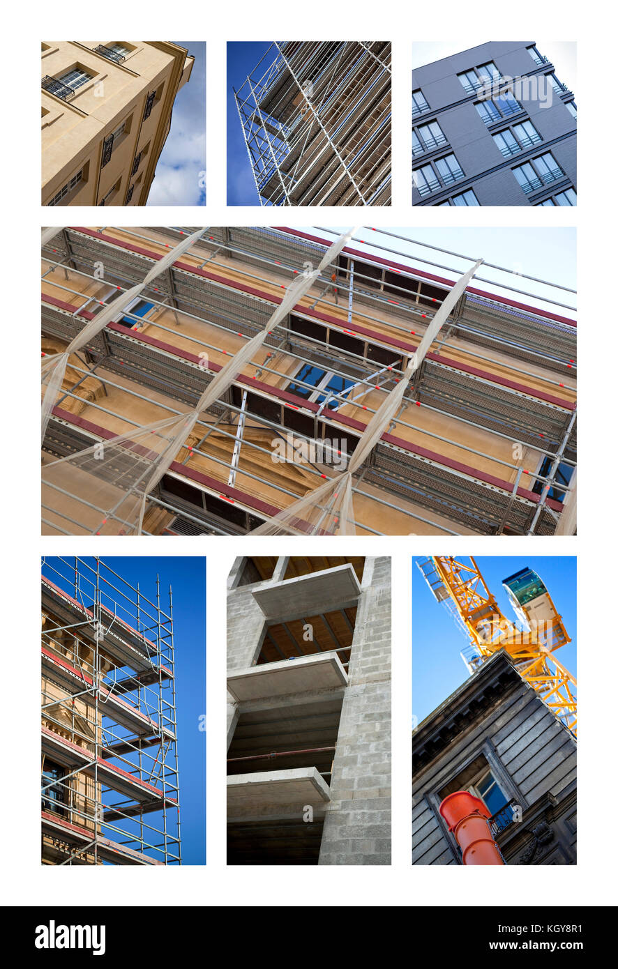 Scaffolding of construction sites on a collage Stock Photo - Alamy