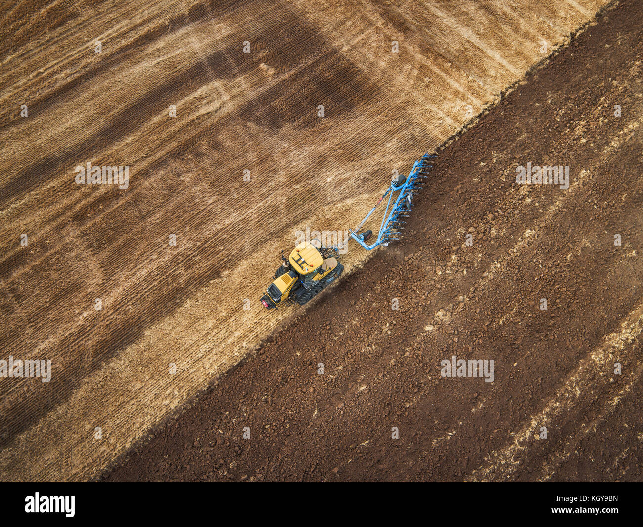 Aerial view working farming tractor hi-res stock photography and images ...