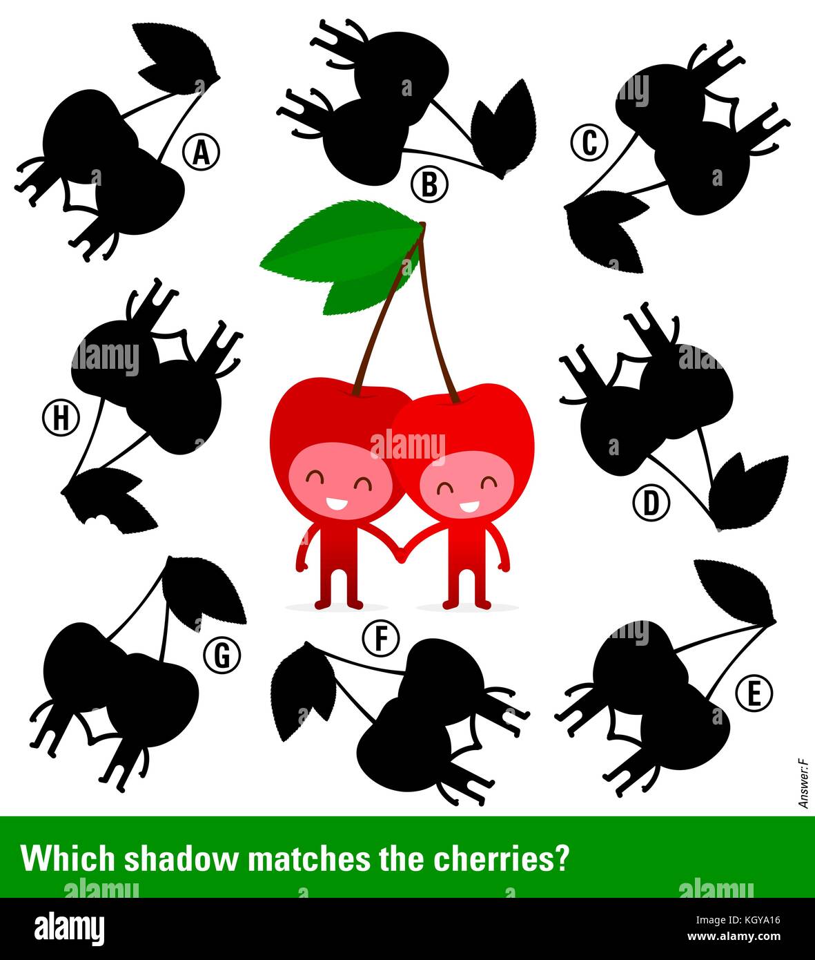 Funny shadow matching kids puzzle with cute cartoon cherry friends ...