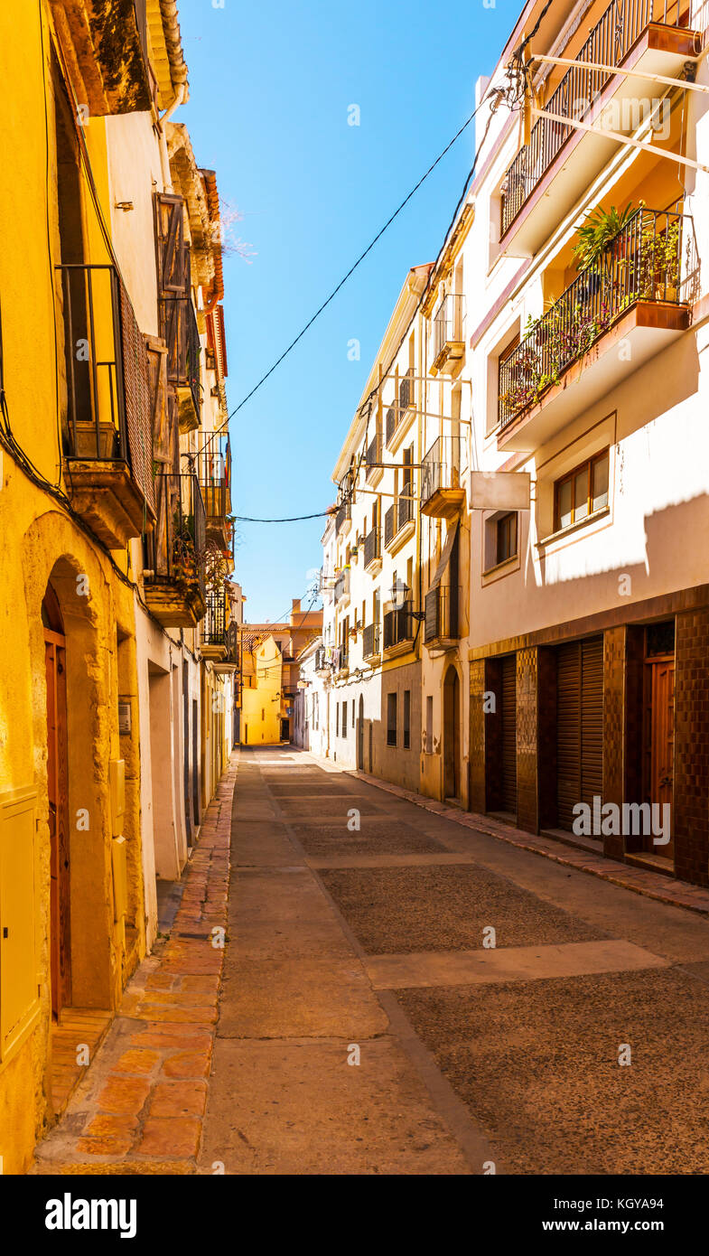 beautiful, picturesque street, narrow road, colorful facades of ...
