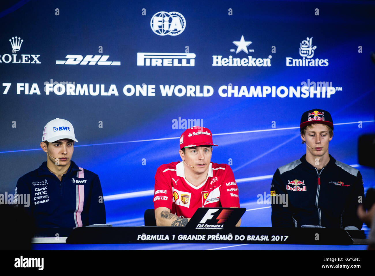 SÃO PAULO, SP - 09.11.2017: 2017 F1 GP BRAZIL - Esteban Ocon (FRA), Kimi Raikkonen (FIN) and ...