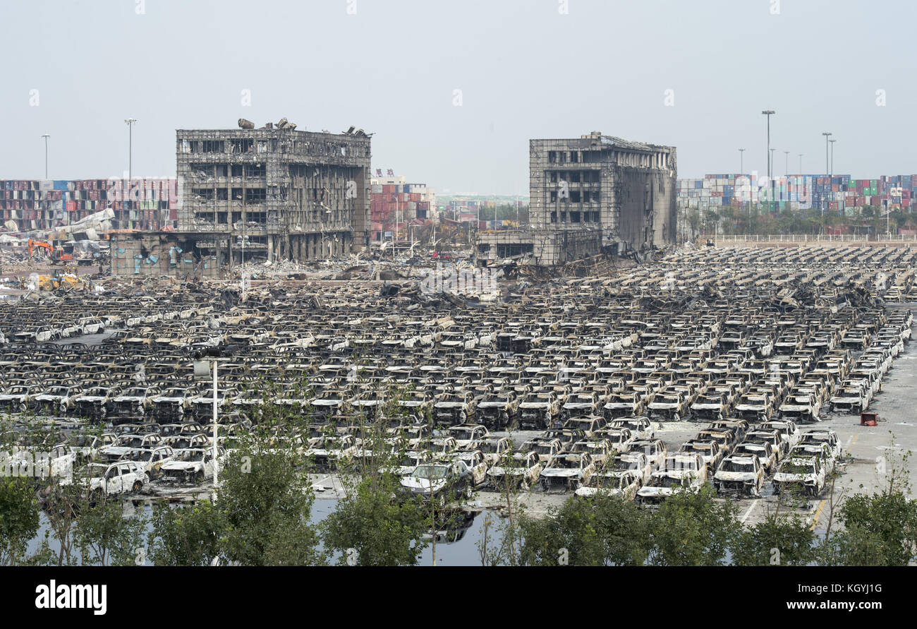 Tianjin, China. 17th Aug, 2015. Tianjin Explosion aftermath, blast site ...