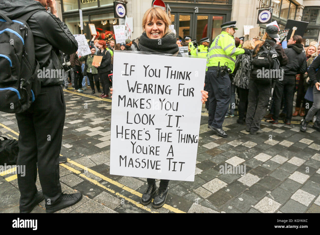 London, UK. 11th Nov, 2017. Anti fur protesters demonstrate outside the ...