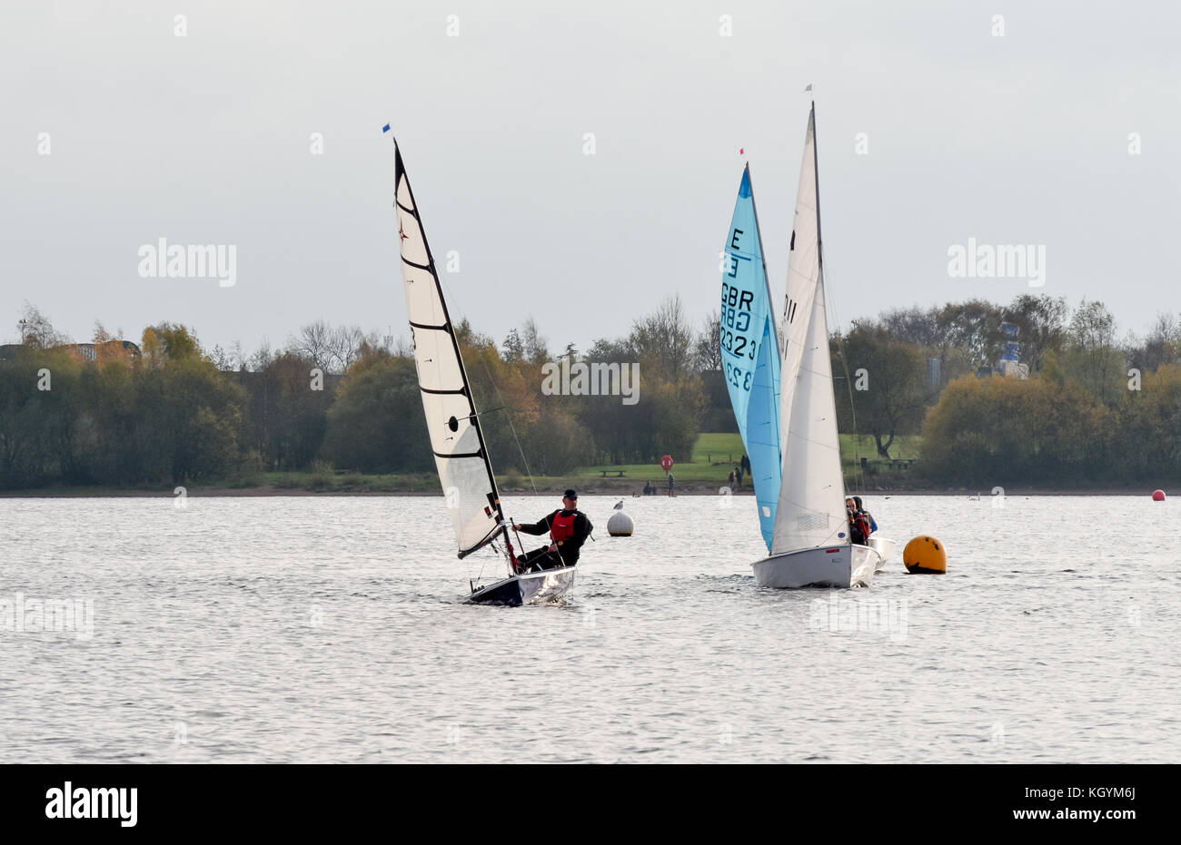 Sailing boats enjoying an afternoon on Chasewater Country Park amongst ...