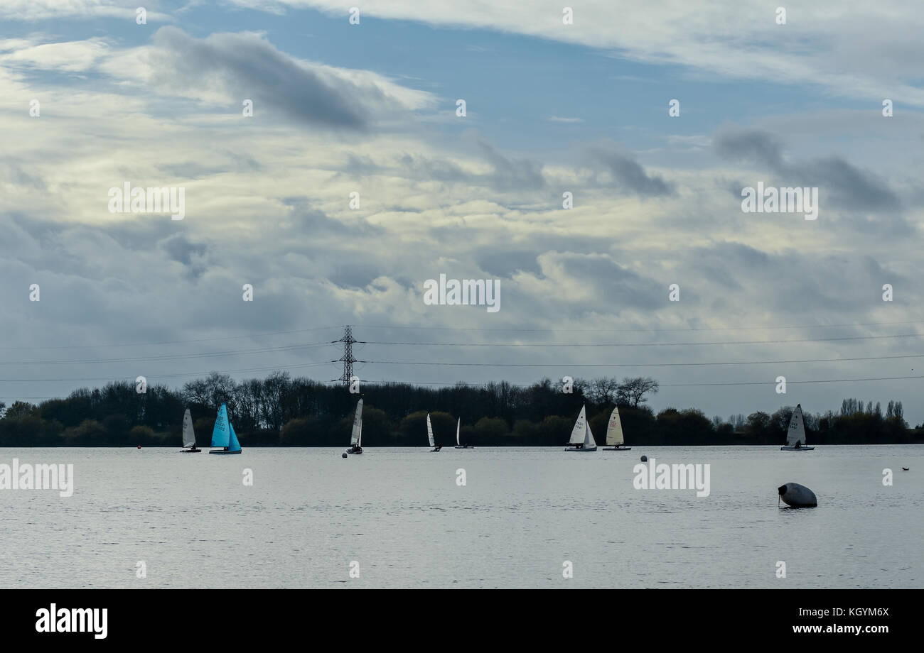 Sailing boats enjoying an afternoon on Chasewater Country Park amongst ...