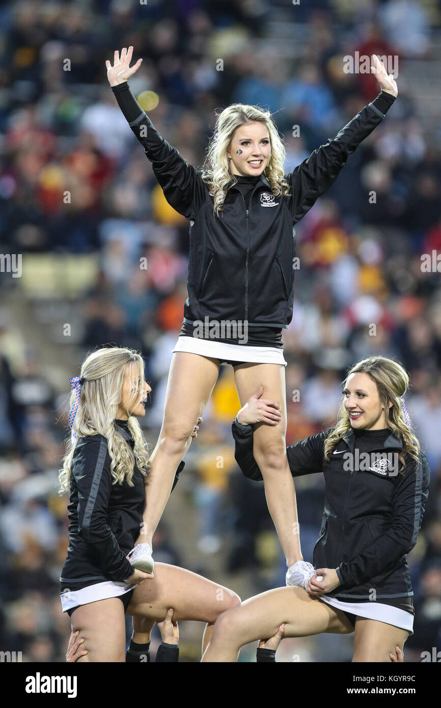 Folsom Field. 11th Nov, 2017. Colorado cheerleaders perform during a ...