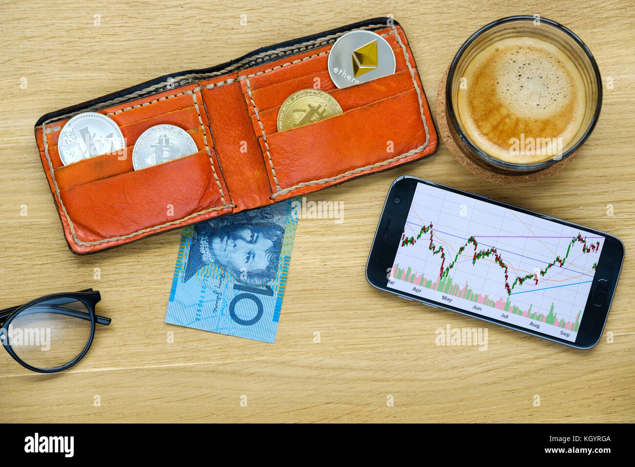 Objects on the table, top view Stock Photo - Alamy